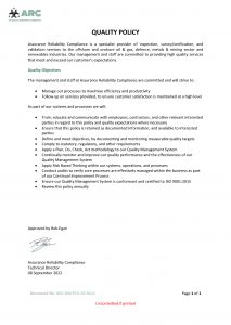 ARC Quality Policy # | Assurance Reliability Compliance ARC Quality Policy